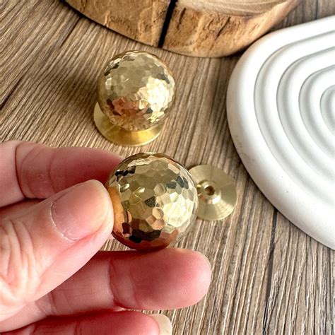 3 Sizes Hammered Brass Sphere Solid Handmade Drawer Knobs Pulls Handles