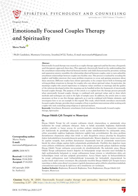 (PDF) Emotionally Focused Couples Therapy and Spirituality