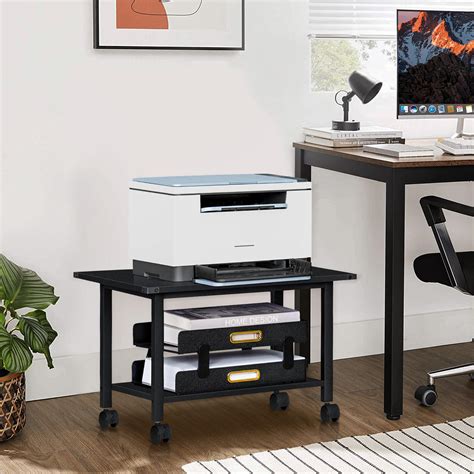 Lerliuo Under Desk Printer Stand 2 Tier Industrial Mobile Printer Table