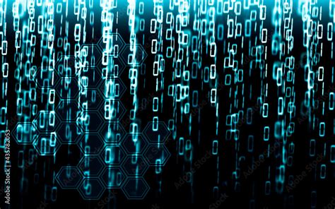Binary Code Data Bit Screen Display On Laptop Computer Screen Matrix Of Data Flow Hexadecimal