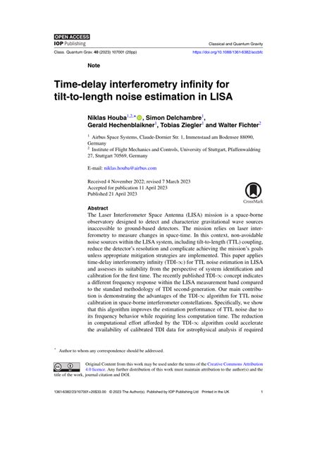 Pdf Time Delay Interferometry Infinity For Tilt To Length Noise