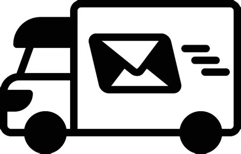 메일 배달 밴 개념 움직이는 편지 트럭 전송 벡터 글리프 아이콘 디자인 우편 서비스 기호 물리적으로 엽서 및 소포 표지판 택배 및 배송 서비스 일러스트를 전송 교통수단에