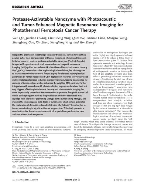 Protease‐activatable Nanozyme With Photoacoustic And Tumor‐enhanced Magnetic Resonance Imaging