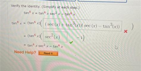 Solved Verify The Identity Simplify At Each Step Chegg Com