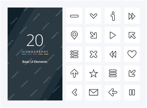 Free Vector 20 Basic Ui Elements Outline Icon For Presentation Vector Line Icons Illustration