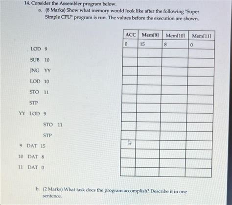 Solved 14 Consider The Assembler Program Below A 8