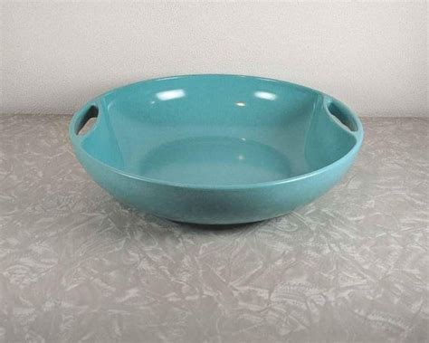 Vintage Turquoise Blue Melmac Serving Bowl Double Handle Branchell