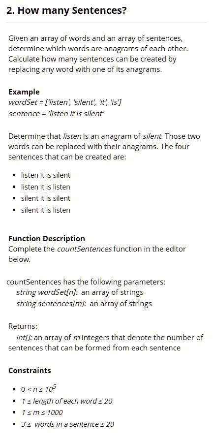 Solved Title Sentence Creation With Anagrams In C Given An Array Of