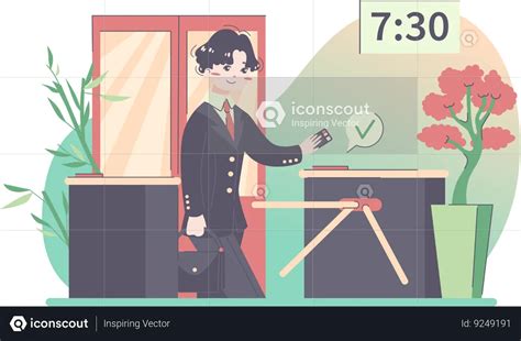 Businessman Swipe Pass Card To Electronic Reader And Opening Automatic