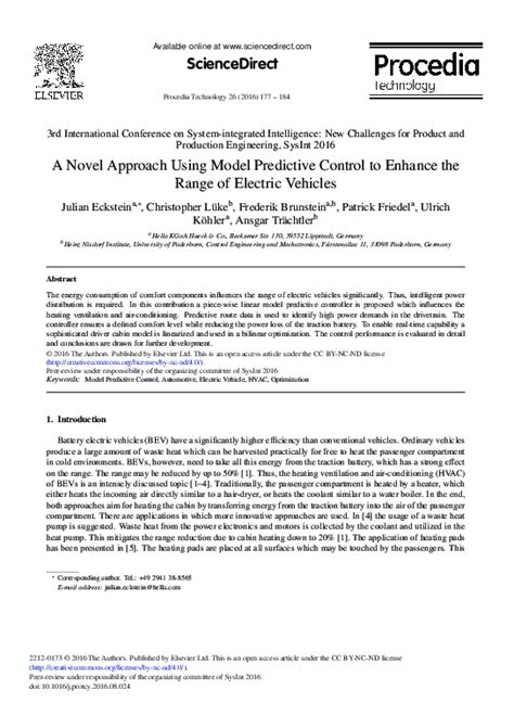 Pdf A Novel Approach Using Model Predictive Control To Enhance The Range Of Electric Vehicles