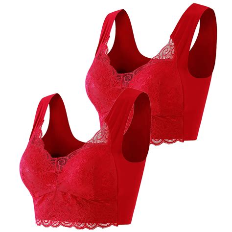 2pcs Womens Plunge Bra Lace Bra Plus Size Bra Underwear Bralette Crop