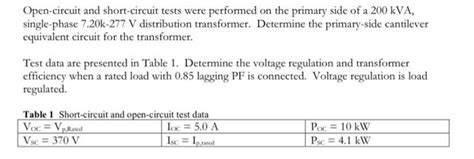 Solved Open Circuit And Short Circuit Tests Were Performed