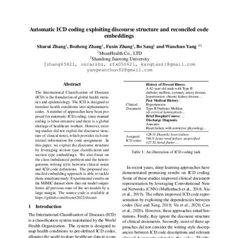 Automatic Icd Coding Exploiting Discourse Structure And Reconciled Code Embeddings Acl Anthology