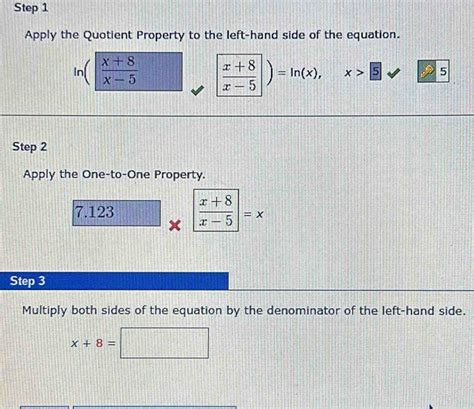 solved step 1 apply the quotient property to the left hand side of the