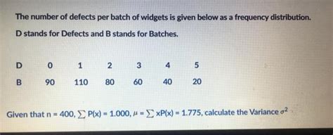 solved the number of defects per batch of widgets is given
