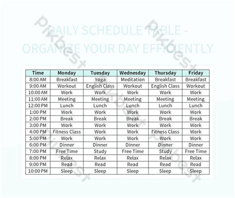 Daily Schedule Table Organize Your Day Efficiently Excel Template