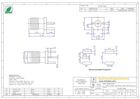 Rf Coaxial Connector Standard Sma Jack Straight Solder Type For Pcb Mount