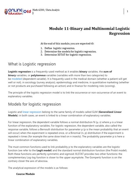 Week 11 Binary And Multinomial Logistic Regression Pdf