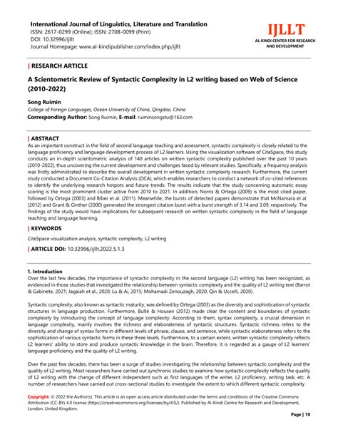 Pdf A Scientometric Review Of Syntactic Complexity In L2 Writing Based On Web Of Science 2010