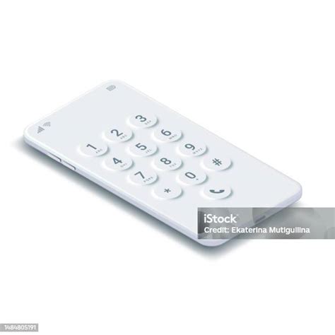 흰색 아이소메트릭 스마트폰 모형 전화기에서 다이얼 화면 숫자와 문자 템플릿이 있는 현실적인 모바일 화면 키패드 벡터 3d 터치스크린 장치 키패드 흰색 인터페이스 모형입니다