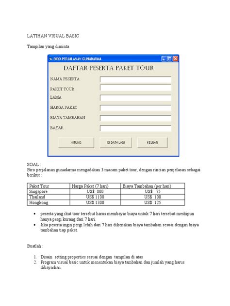 latihan visual basic program paket tour pdf