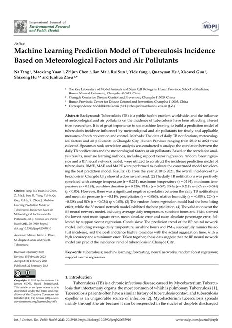 pdf machine learning prediction model of tuberculosis incidence based
