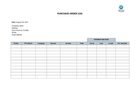 Purchase Order Log Templates At