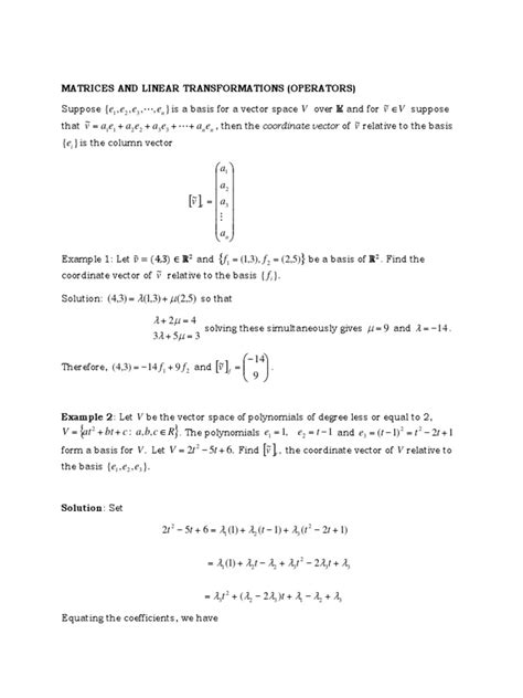 matrices and linear transformations pdf basis linear algebra