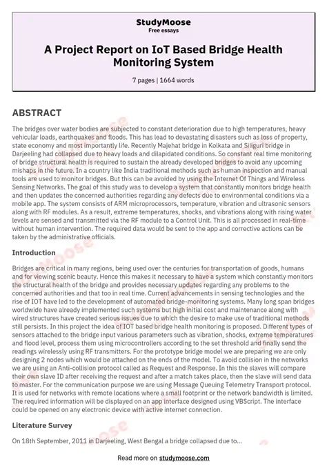 A Project Report On IoT Based Bridge Health Monitoring System StudyMoose