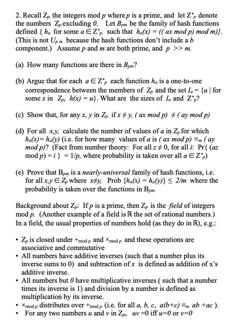 Recall Zp The Integers Mod P Where P Is A Prime Chegg
