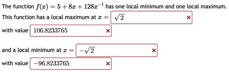 solved the function f x 5 8x 128x−1 has one local minimum