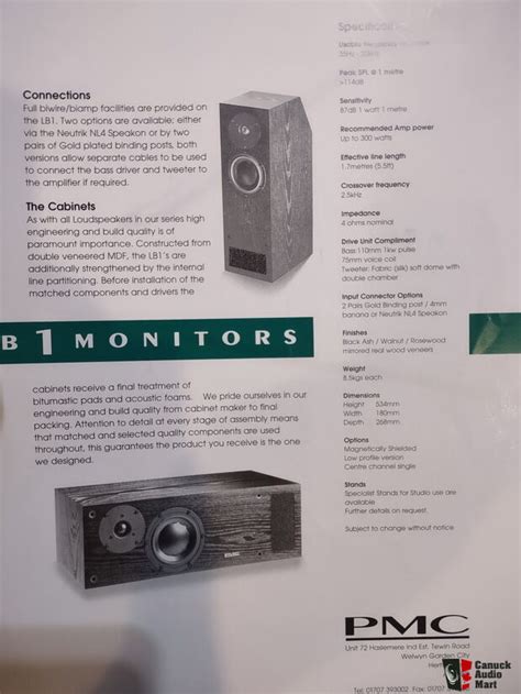 Pmc Lb1 Monitor Loudspeaker For Sale Canuck Audio Mart