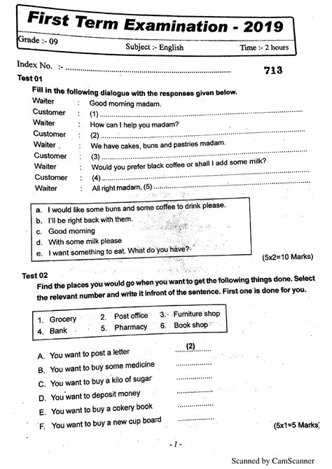 Grade 9 First Term Test Papers