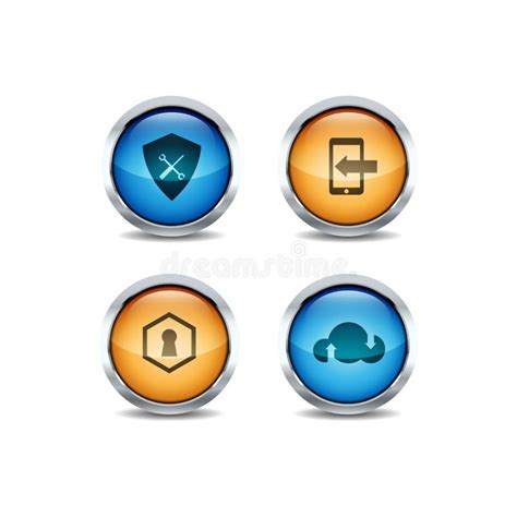 3d shiny ui circle button style vector icon set design stock vector