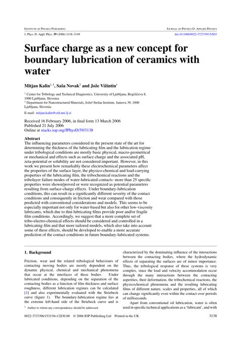 Pdf Surface Charge As A New Concept For Boundary Lubrication Of Ceramics With Water