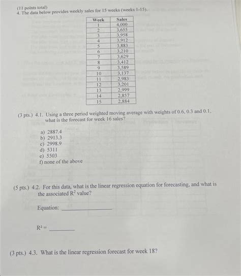 solved 1 points total 4 the data below provides weekly