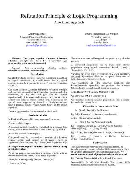 Pdf Refutation Principle And Logic Programming Algorithmic Approach