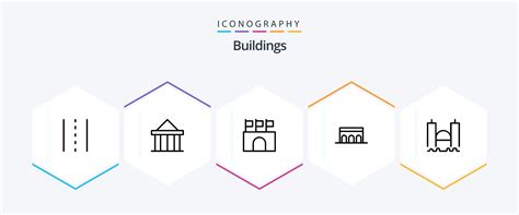 Buildings 25 Line Icon Pack Including Columns Arch Court Stadium