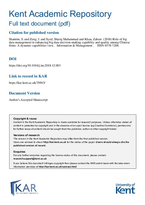 Pdf Role Of Big Data Management In Enhancing Big Data Decision Making Capability And Quality