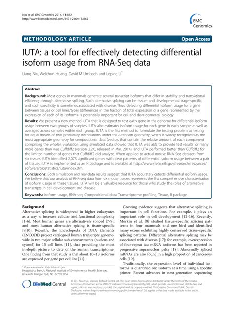 Pdf Iuta A Tool For Effectively Detecting Differential Isoform Usage