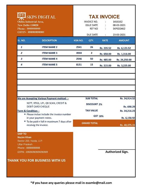 Professional Bill Format In Excel Xls File Download