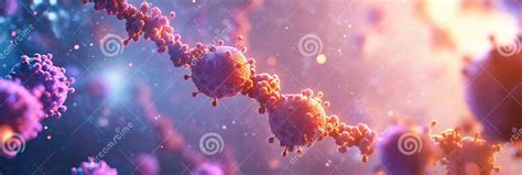Close Up View Of Molecular Rna Chain Surrounded By Various Virus Particles Revealing Intricate