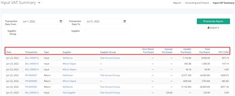 Input Vat Summary Report Zayls