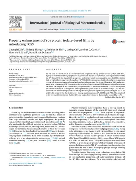 Pdf Property Enhancement Of Soy Protein Isolate Based Films By Introducing Poss