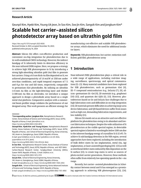 pdf scalable hot carrier assisted silicon photodetector array based