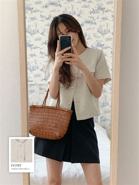 리얼코코 누적8천장하객룩💐자체제작 블랑 트위드자켓 4 Color 여름썸머오피스룩출근룩크롭숏반팔라운드넥노카라아우터
