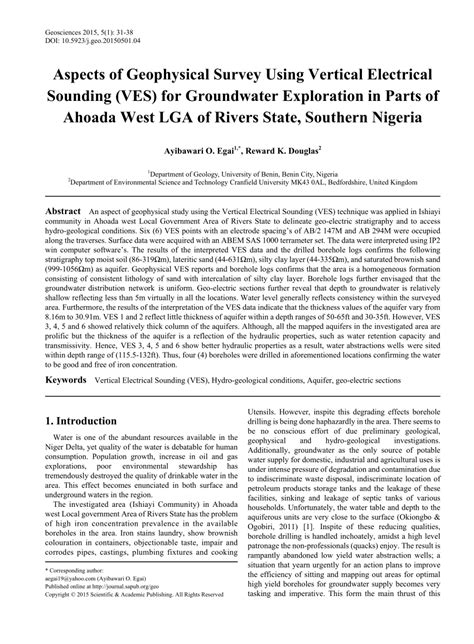 Pdf Aspects Of Geophysical Survey Using Vertical Electrical Sounding Ves For Groundwater