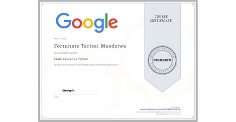 fortunate muedziwa on linkedin completion certificate for crash course
