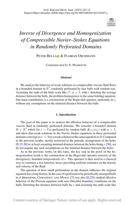Pdf Inverse Of Divergence And Homogenization Of Compressible Navier Stokes Equations In