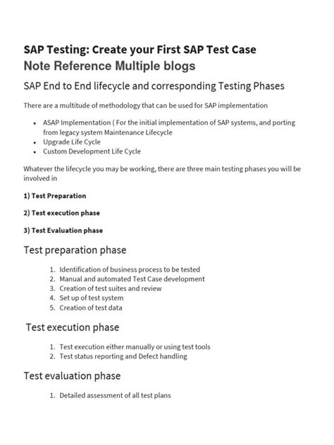 Sap Testing Phases Pdf Software Testing Automation